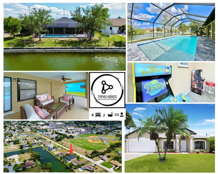 Charming Waterfront Oasis - Heated Pool & Arcade G - North Fort Myers, FL