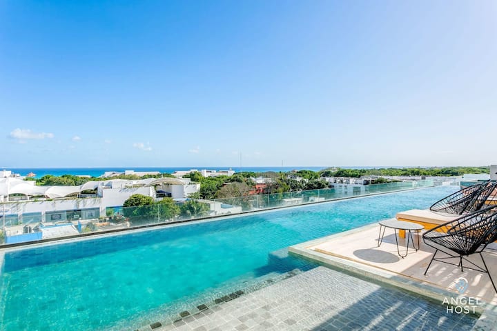 Walkable Studio, Balcony, Oceanview Roof Pool, Gym - Playa del Carmen