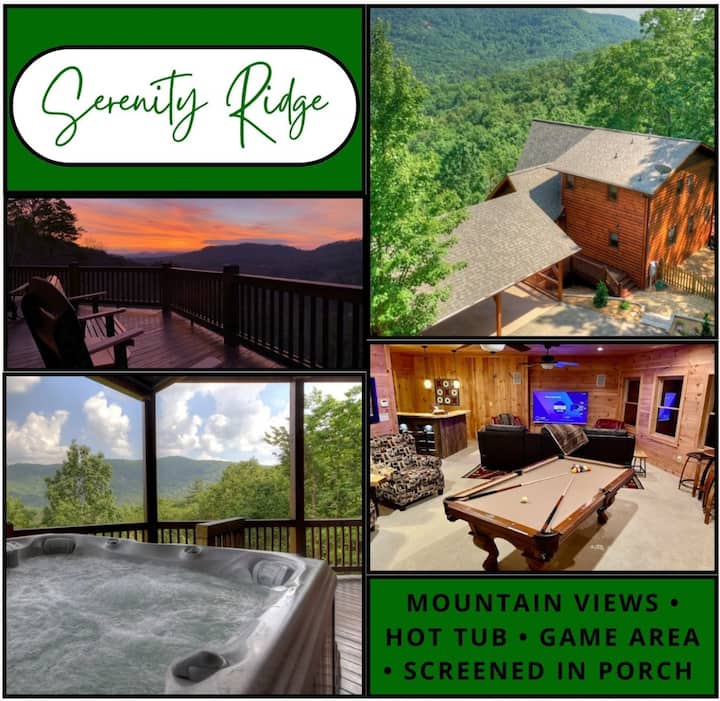 Private Luxury Cabin, Mountain Views/gameroom/spa - Blue Ridge, GA
