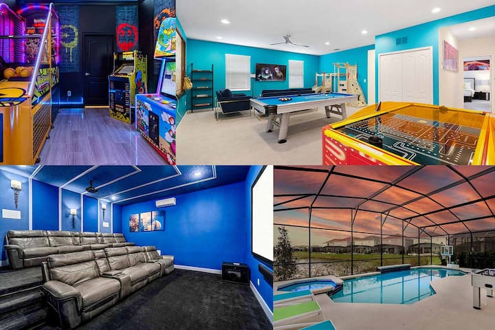 Unreal Villa W/ Volcano Theme Br, Theater, Arcade - Davenport, FL