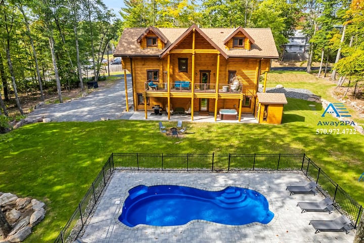 Modern Log Cabin W Pool In Woods - Pennsylvania