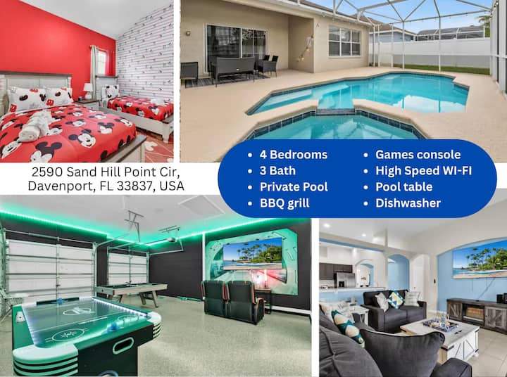 Gorgeous Family Home W/ Pool + Spa, Bbq, Game Room - Davenport, FL